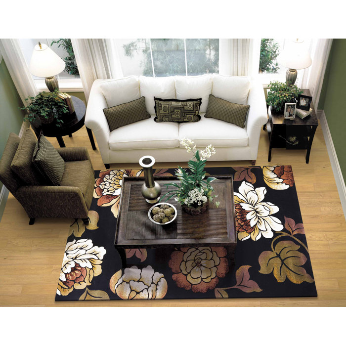 Ebern Designs Jeanlouis Performance Black/Brown/Yellow Rug & Reviews ...