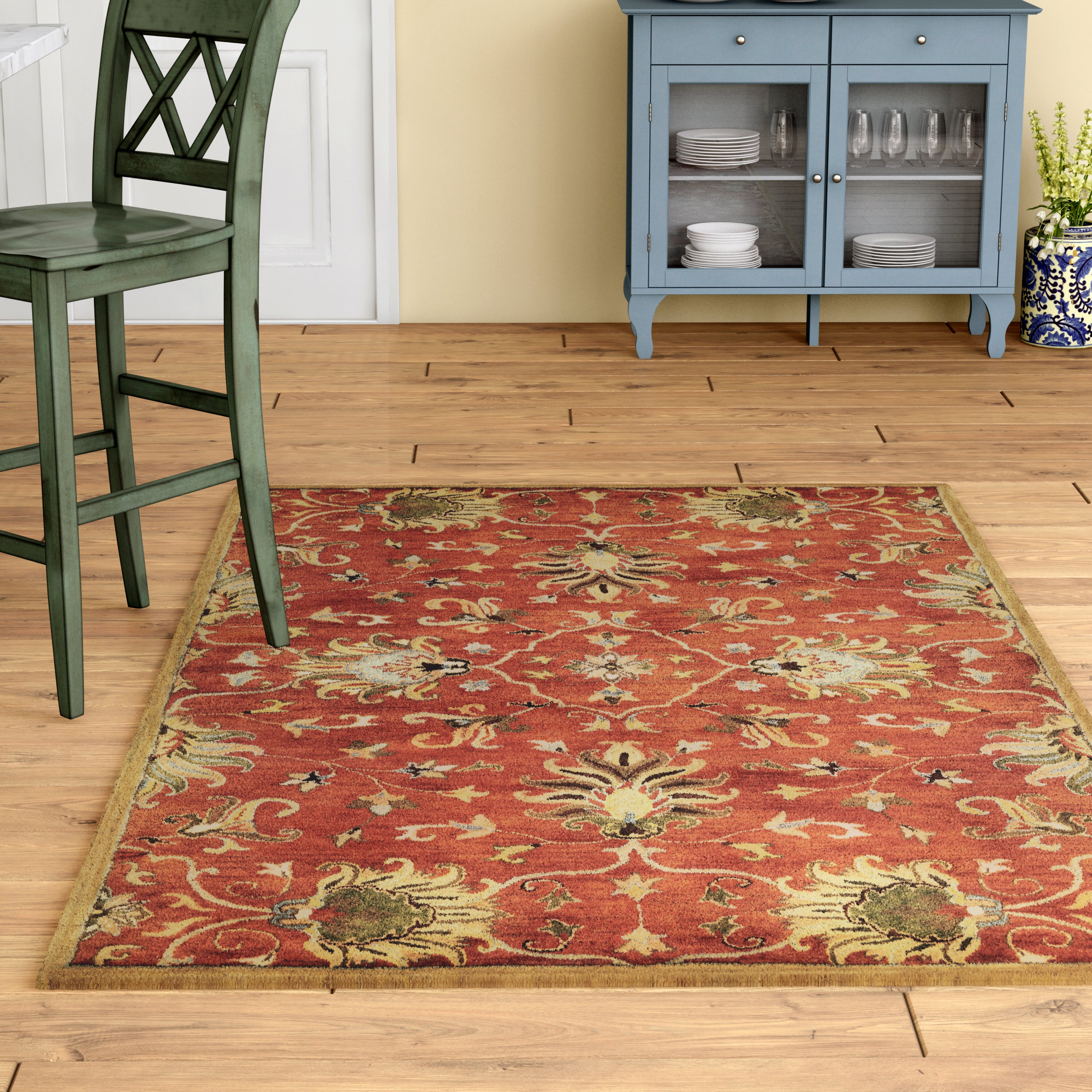 Charlton Home® Statler Handmade Wool Red/Green Rug & Reviews | Wayfair
