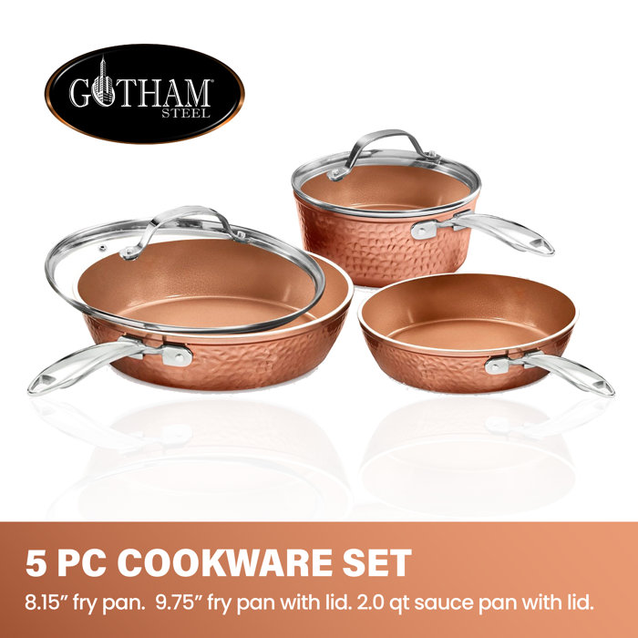 Gotham Steel Hammered Copper 5 Piece Ceramic Non Stick Cookware Set ...