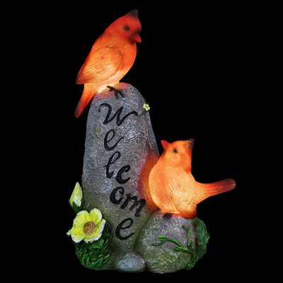Exhart Solar Cardinals On A Hand Painted Welcome Rock Garden Statuary ...
