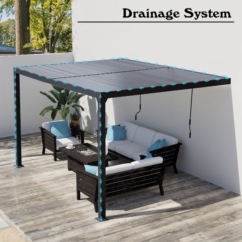 Aoodor 10 Ft. W x 13 Ft. D Wall-Mounted Pergola Adjustable Louvered ...