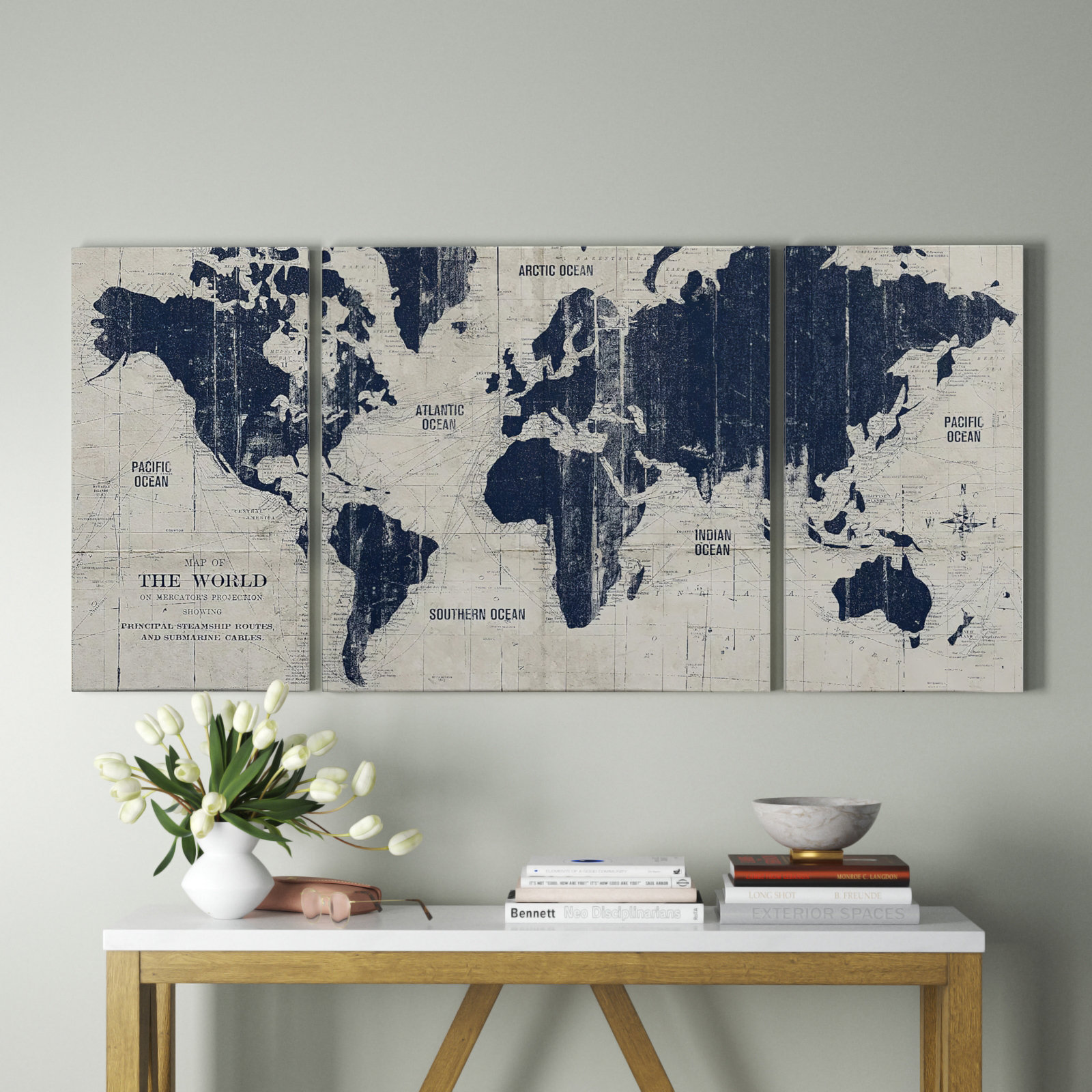 Three Posts™ Old World Map - 3 Piece Graphic Art on Canvas & Reviews ...