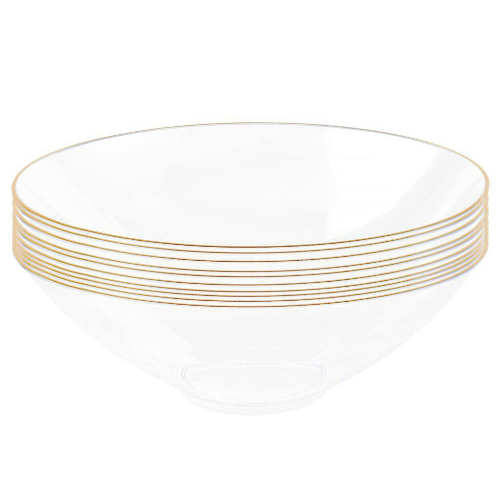 Ecoquality 16 Oz Clear Plastic Round Bowls With Gold Rim 10 Guests ...