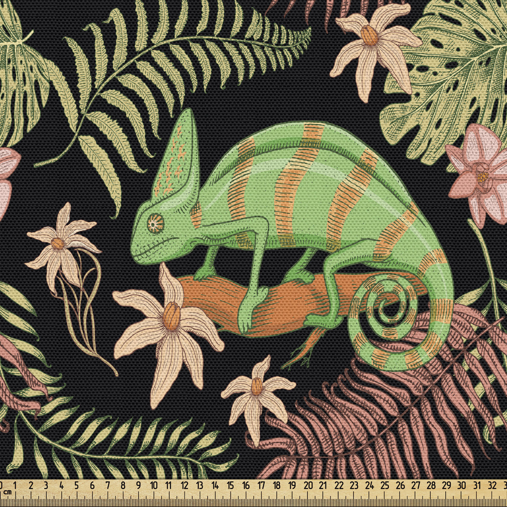 East Urban Home Tropical Fabric By The Yard, Chameleon Lizard And ...