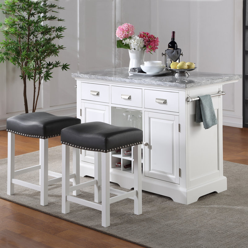 Red Barrel Studio® Erichsen Marble Kitchen Island Set & Reviews | Wayfair