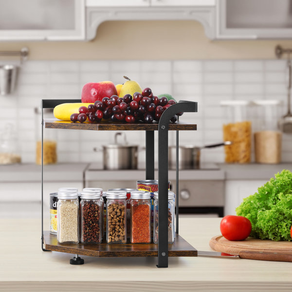 17 Stories 2-Tier Kitchen Counter Corner Shelf Small Wood Countertop ...