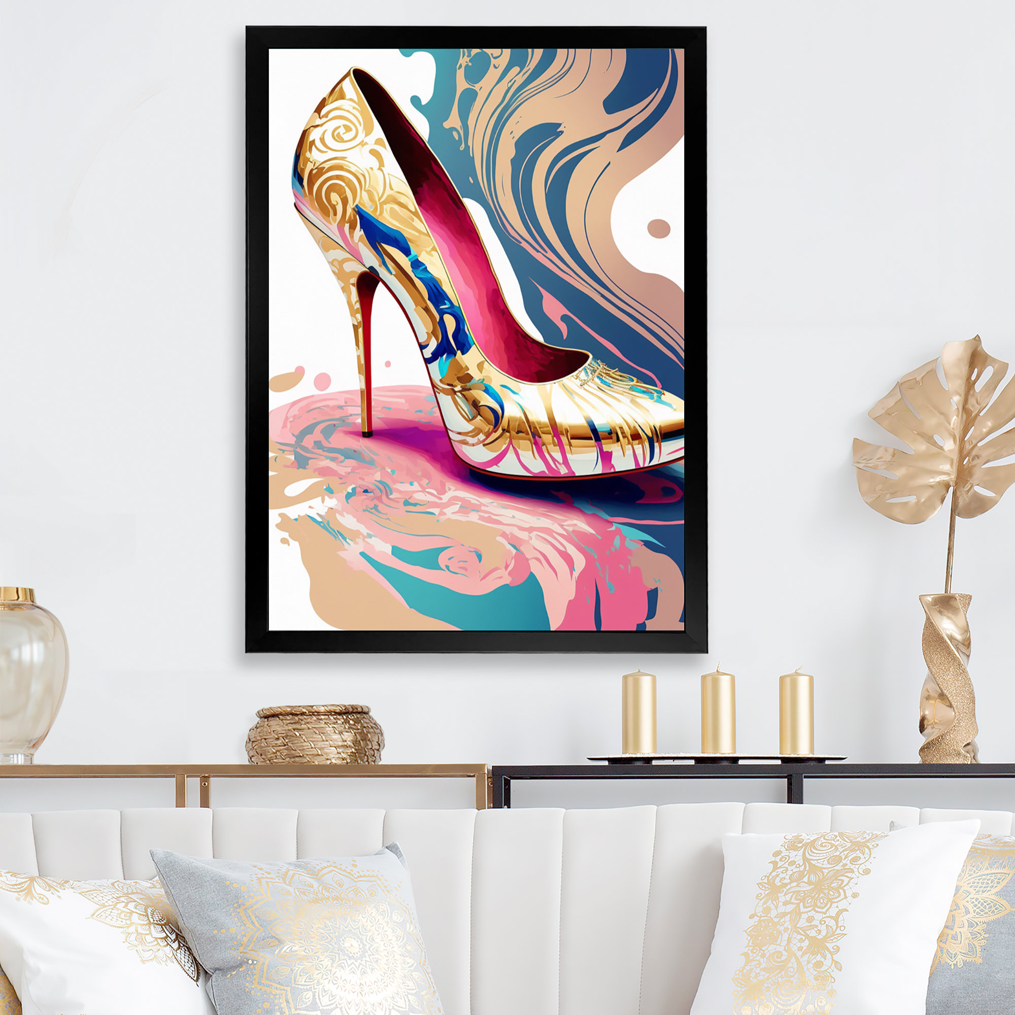 Mercer41 Pink And Blue Art Deco High Heel Shoes IV - Painting on Canvas ...