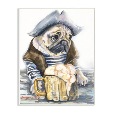 Ebern Designs Pug As Sailor Funny Dog Pet Animal Watercolor Painting ...