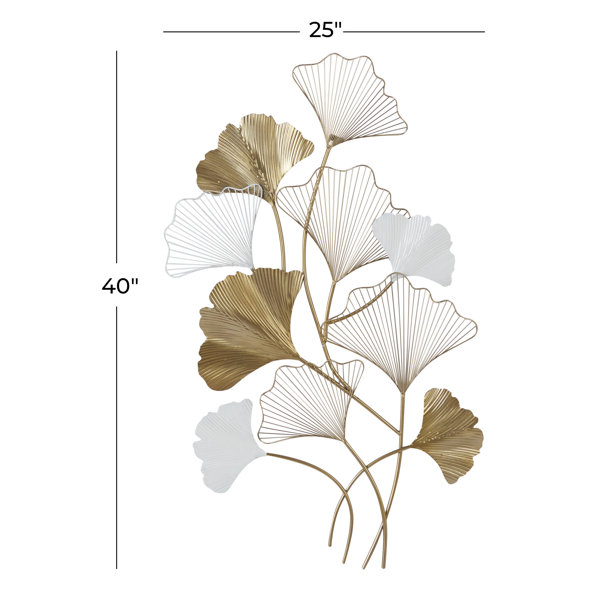 Mercer41 Gold Metal Leaf Wall Decor with White Accents 25" x 2" x 40 ...