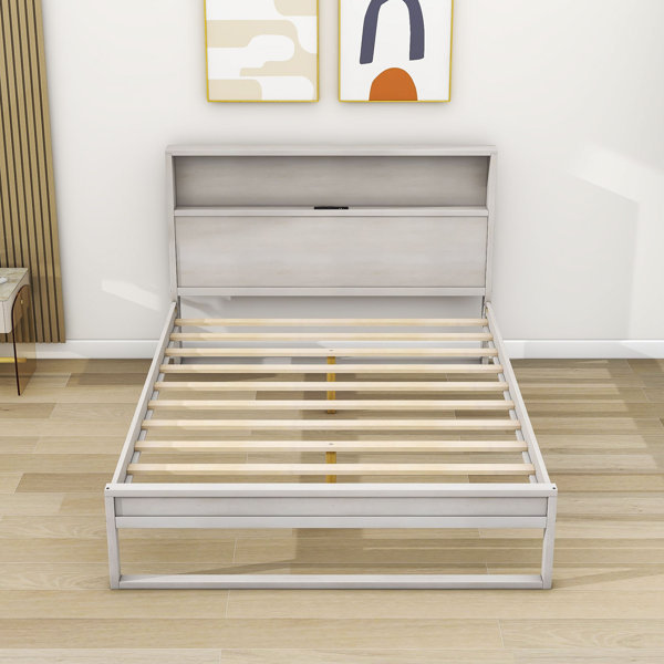 Latitude Run® Wooden Platform Bed with Storage Headboard, Socket and ...