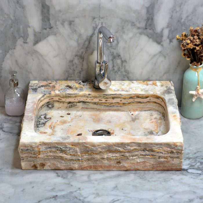 AA Warehousing 14.96'' Beige Stone Rectangular Vessel Bathroom Sink ...