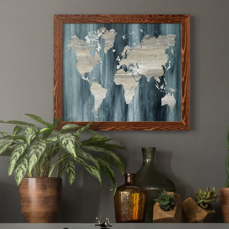 17 Stories Navy World Map - Picture Frame Print on Canvas | Wayfair