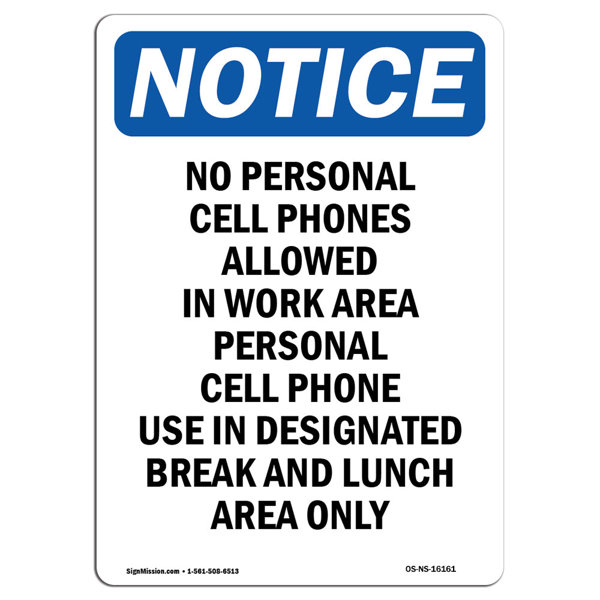 SignMission No Personal Cell Phones Allowed Sign | Wayfair