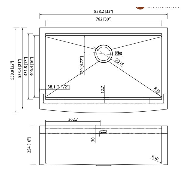 mondawe 33"L x 22"W Single Bowl Stainless Steel Farmhouse Kitchen Sink ...