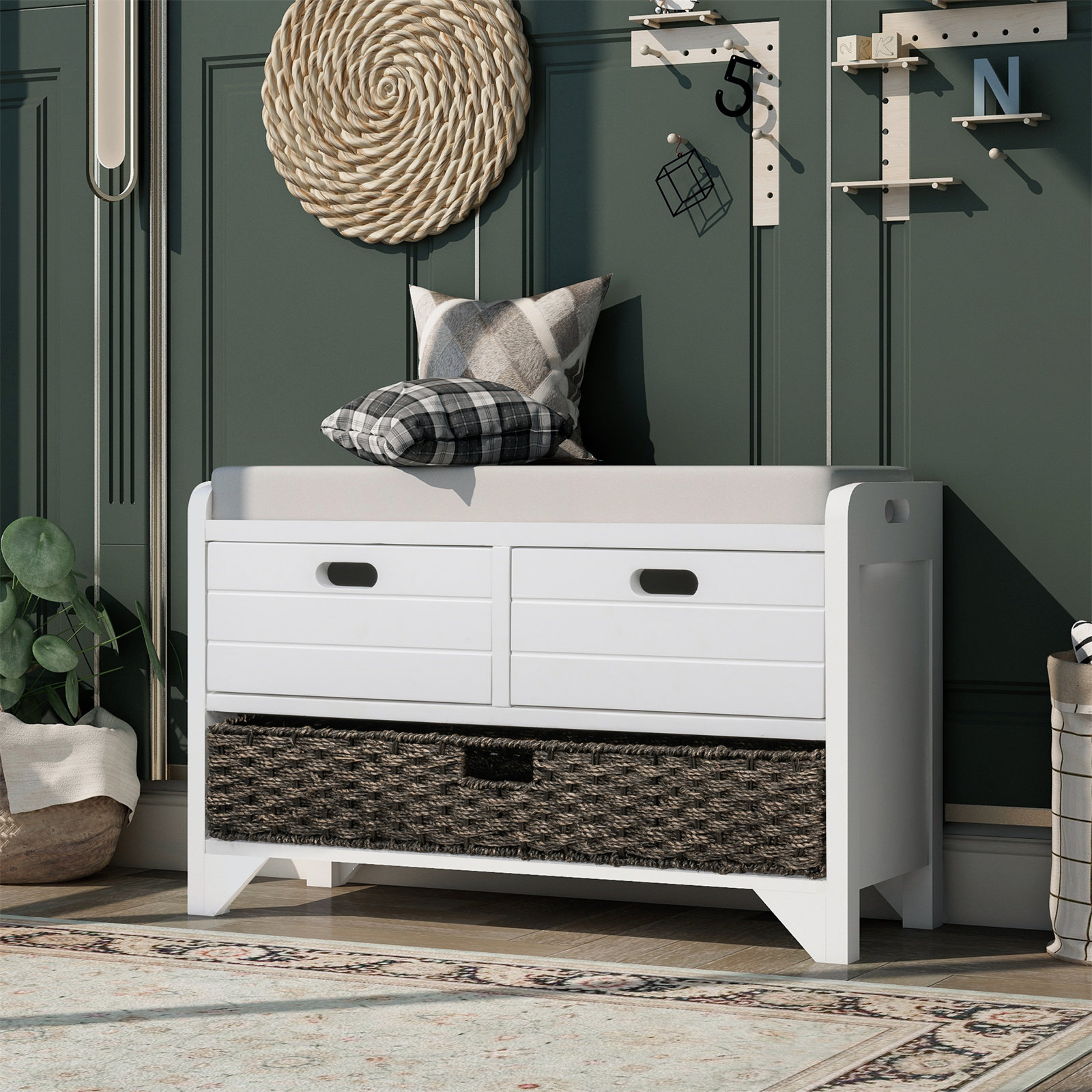 Wildon Home® Solid Wood Storage Bench with Removable Basket and 2 ...