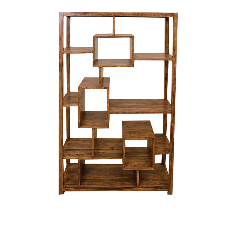 Gracie Oaks Zane 180Cm H x 115Cm W Solid Wood Geometric Bookcase ...