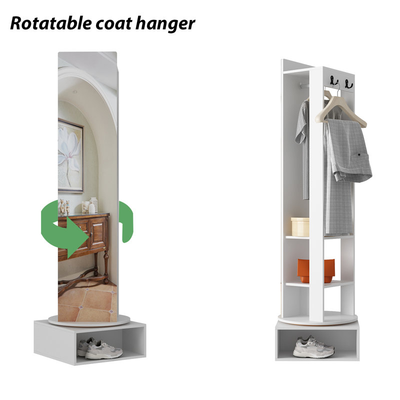 Latitude Run® Manufactured Wood Rotating Hall Tree with Shoe Storage ...