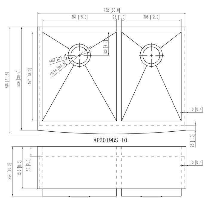 Alpha International 21.5'' W Double Bowl Stainless Steel Farmhouse ...