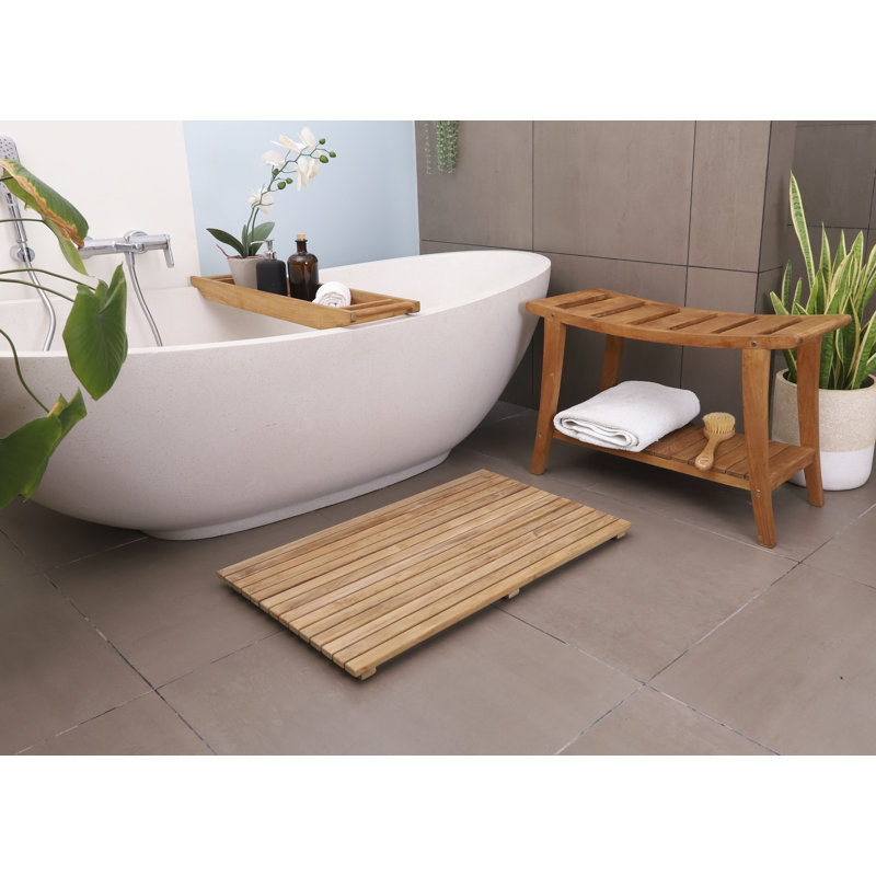 Rebrilliant Angelina Teak & Wood Shower Mat with Non-Slip Backing ...