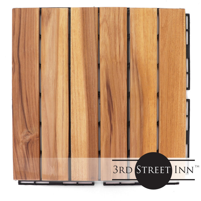 3rd Street Inn 12" x 12" Wood Interlocking Deck Tile in Natural | Wayfair