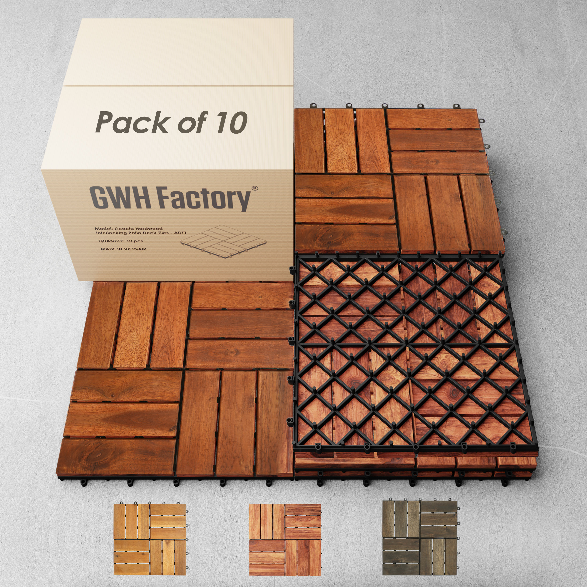 GWH ADT1 11.81" x 11.81" Wood Tile in Brown | Wayfair