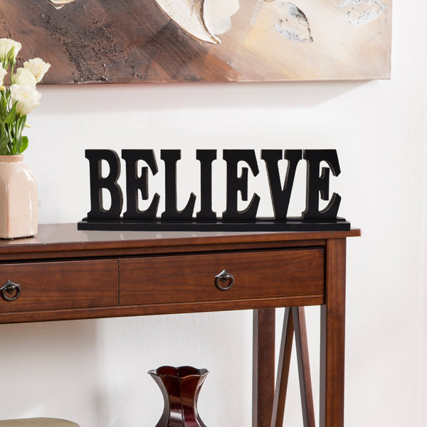 Latitude Run® Rustic Wood Believe Letter Sign Free Standing Believe ...