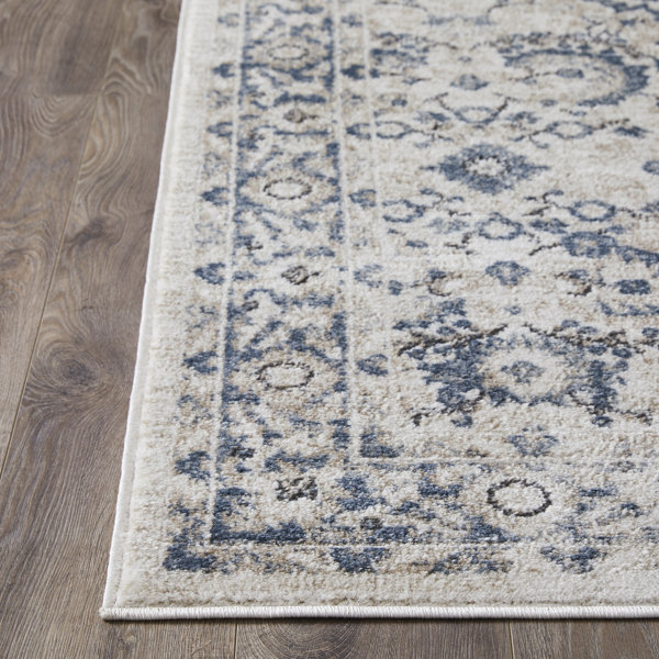 Charlton Home® Aldolphus Performance Cream/Blue Rug & Reviews | Wayfair