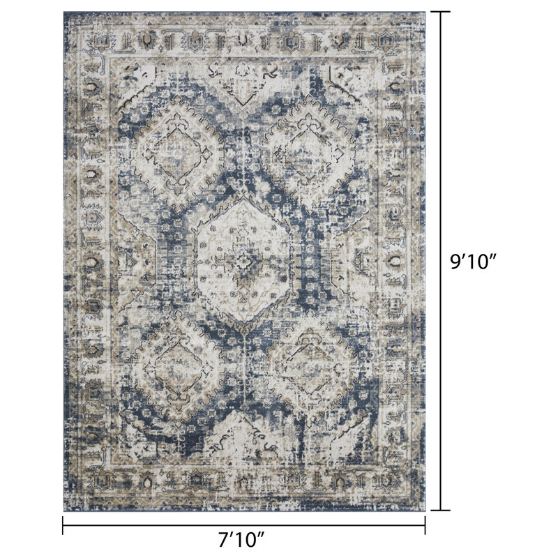 Union Rustic Aralynn Performance Blue/Cream Rug | Wayfair