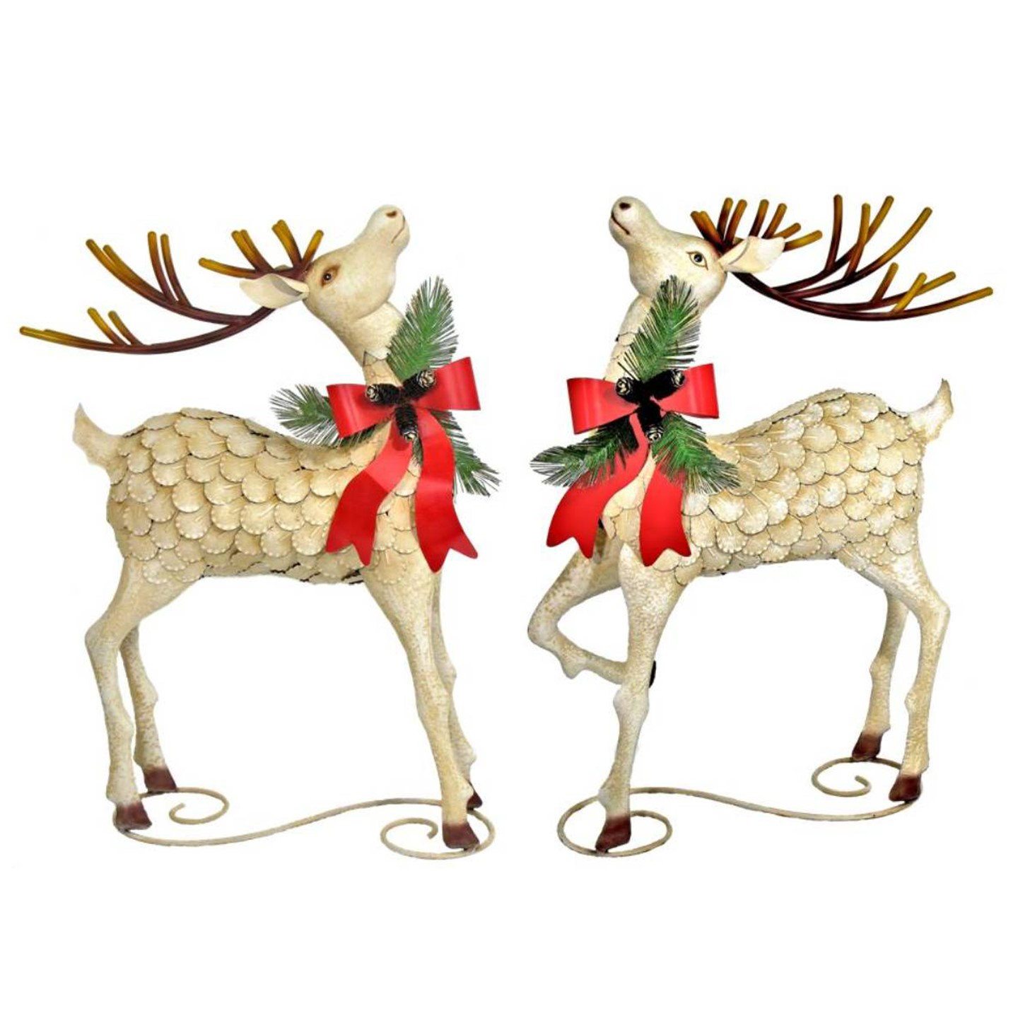 The Holiday Aisle® 2 Piece Iron Reindeer with Pinecone Bow Decorative ...