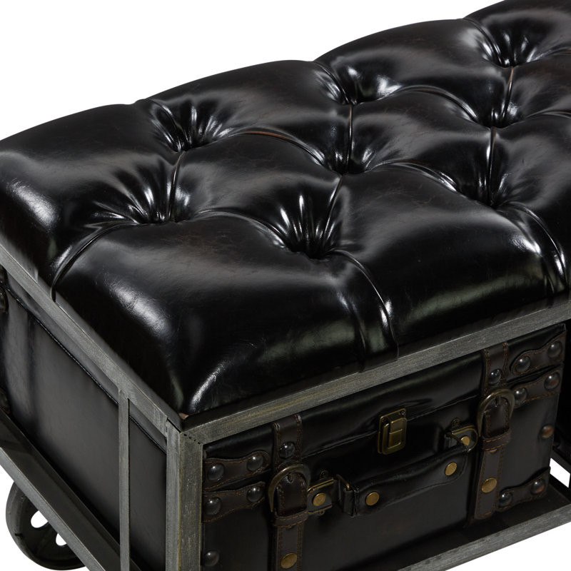 17 Stories Remylina Black Wood Storage Bench with Tufted Faux Leather ...