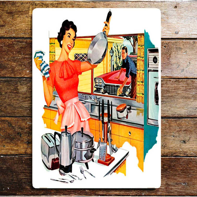 East Urban Home Pin up Girl Kitchen Cleaning Metal Wall Décor | Wayfair ...