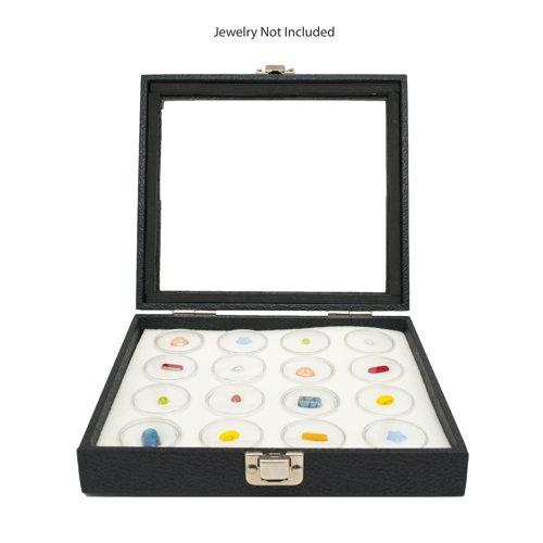 Ebern Designs Glass Top White Jewellery Gemstone Display Case With Gem ...