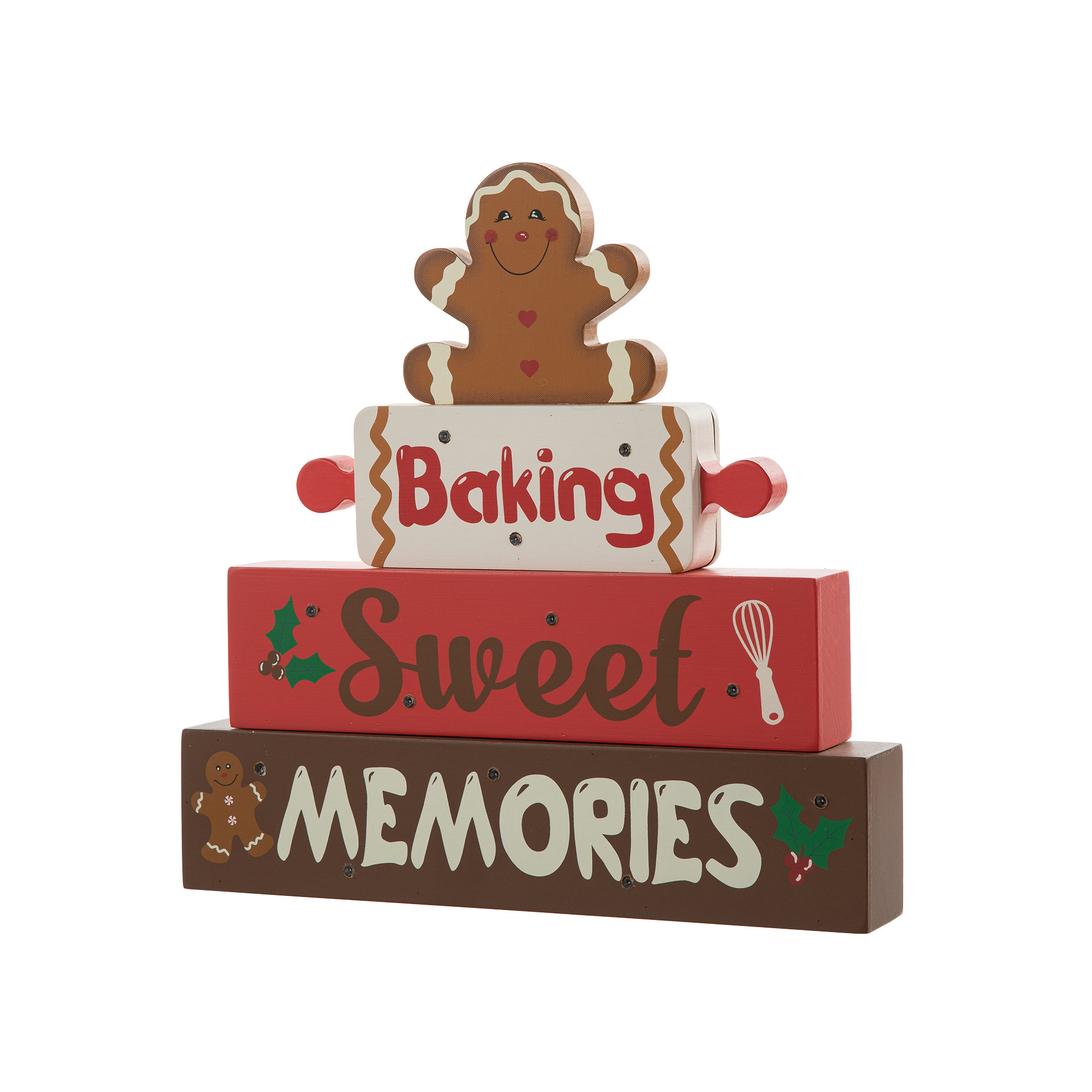 Glitzhome Lighted Wooden Christmas Gingerbread Man Block | Wayfair
