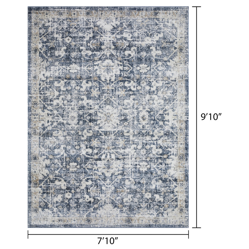 Charlton Home® Aldin Performance Blue/Cream Rug & Reviews | Wayfair