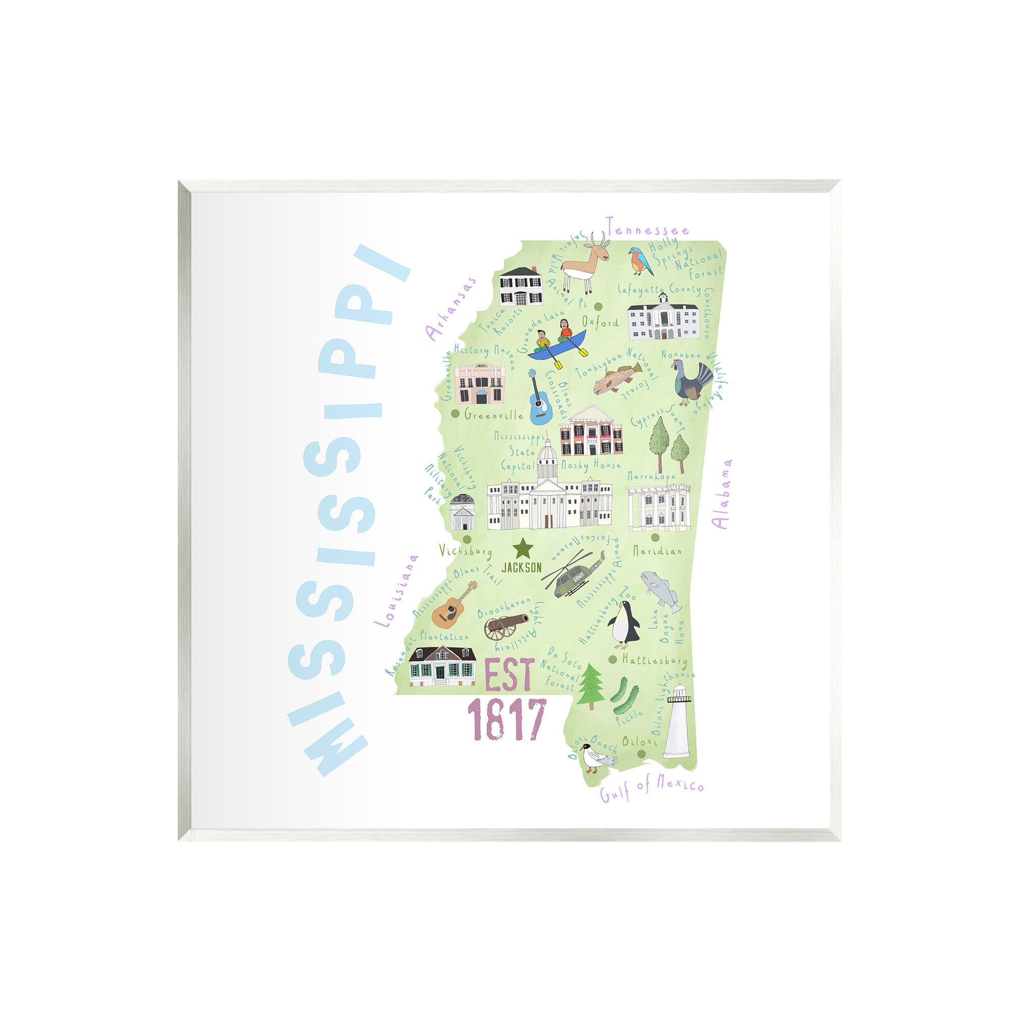 Stupell Industries Au-612-Giclee Mississippi Landmarks Drawings Map by ...
