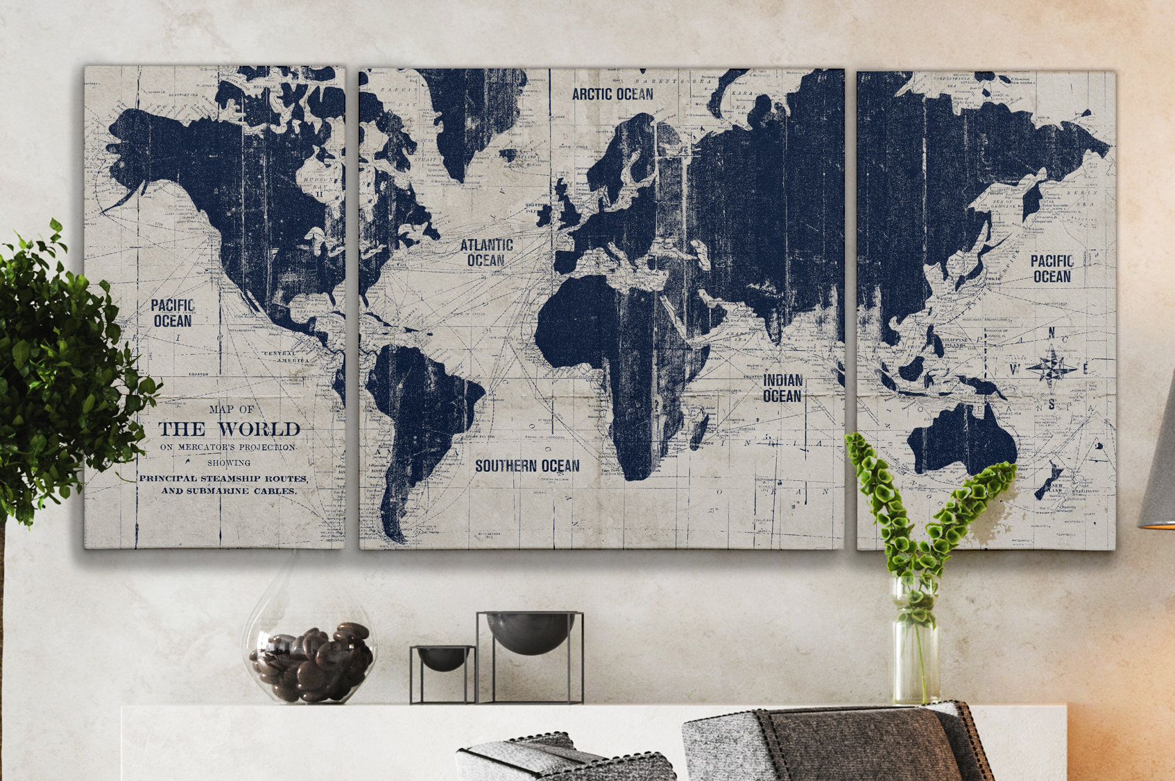 Three Posts™ Old World Map - 3 Piece Graphic Art on Canvas & Reviews ...