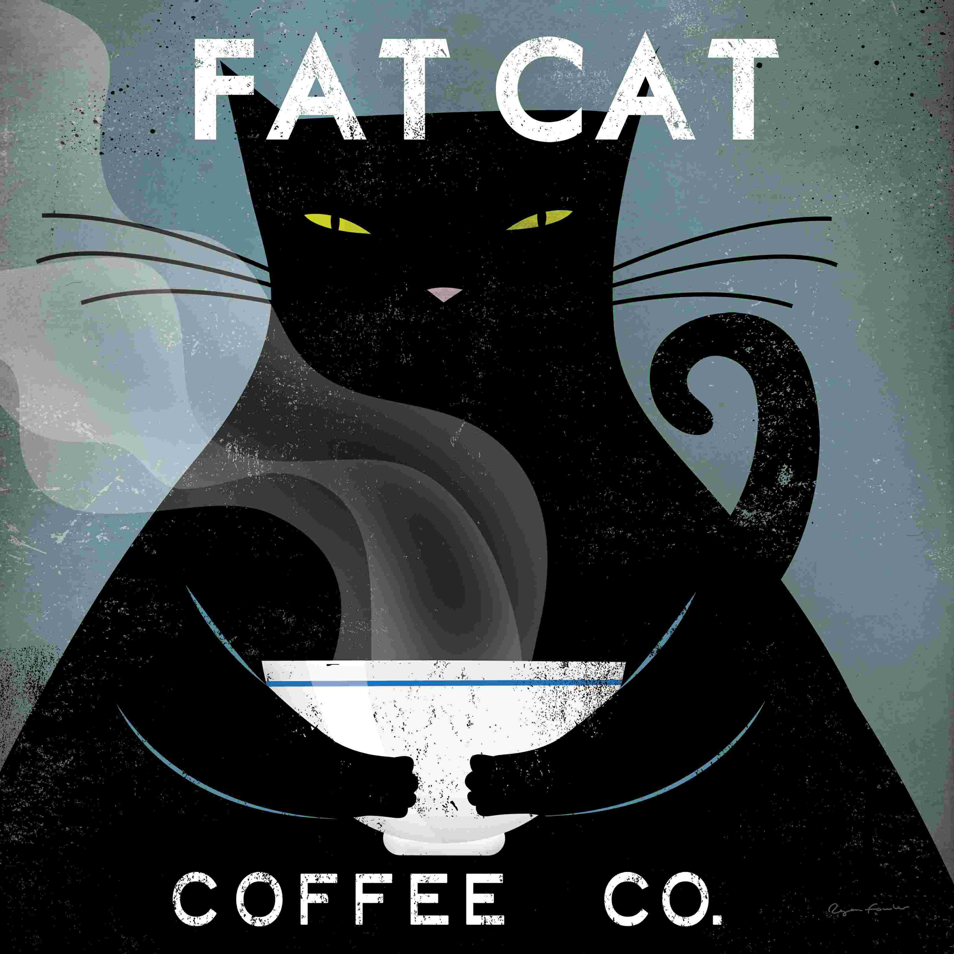 Trinx Fat Cat Coffee Square On Canvas by Ryan Fowler Print | Wayfair