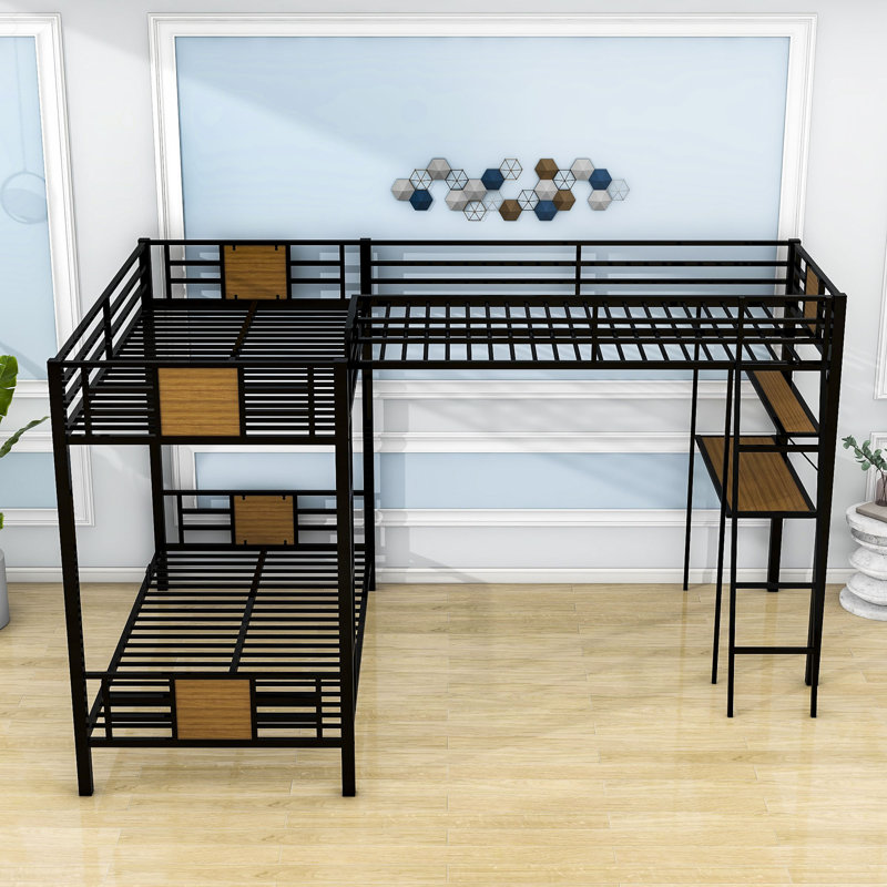 Mason & Marbles Reisinger Twin Over Twin & Twin Bunk Bed with Built-in ...