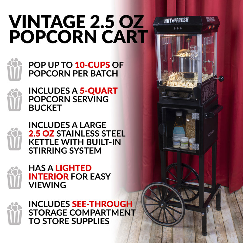 Nostalgia Electrics Nostalgia Vintage 2.5-Ounce Kettle Popcorn Cart, 10 ...