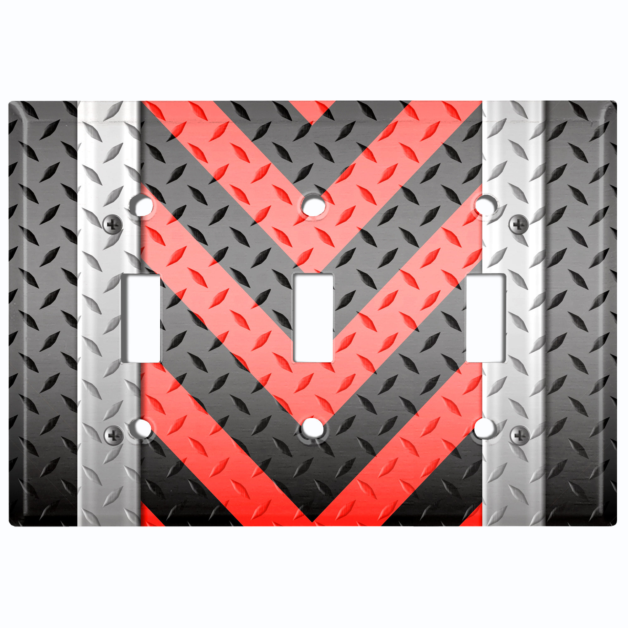 WorldAcc Red Metal V Stripes Crosshatch 3-Gang Toggle Light Switch Wall ...