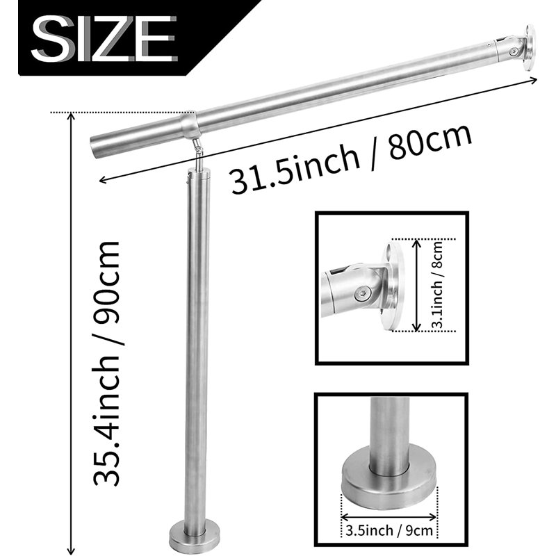 Anman Transitional Handrail Adjustable Angle w/ Wall Fittings and Metal ...