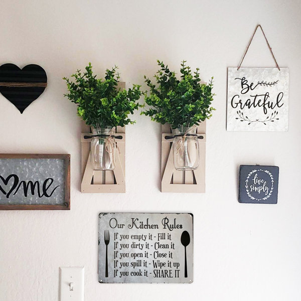 Trinx Hanging Sign Kitchen Rules Sign Wall Decor | Wayfair