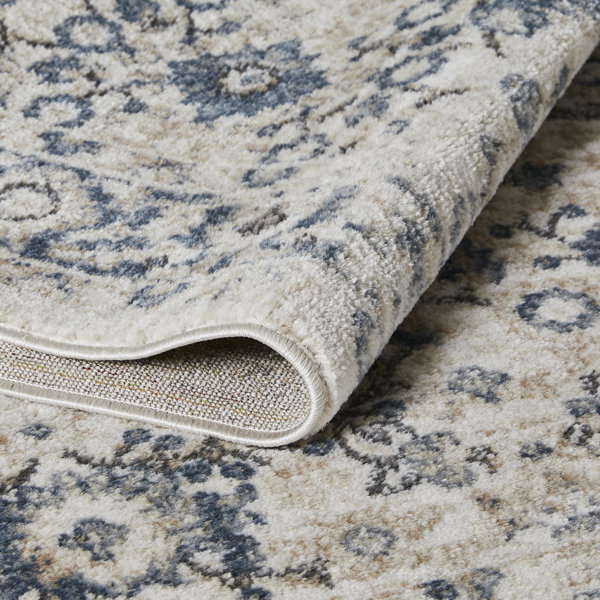 Charlton Home® Aldolphus Performance Cream/Blue Rug & Reviews | Wayfair