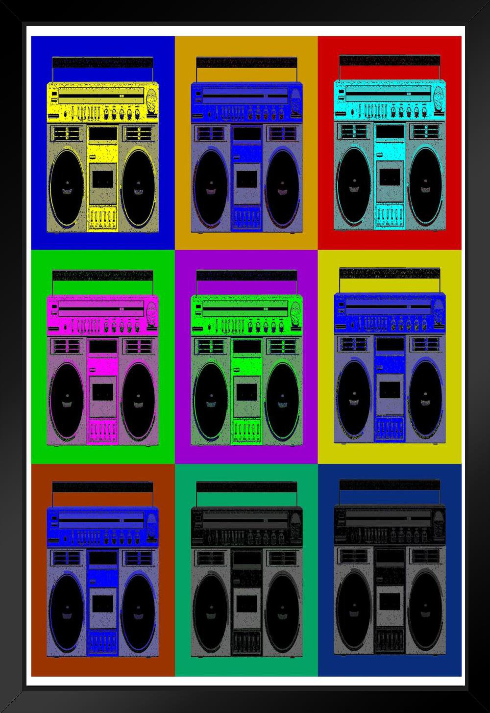 Trinx Pop Art Boombox Grid Black Wood Framed Art Poster 14X20 - Picture ...