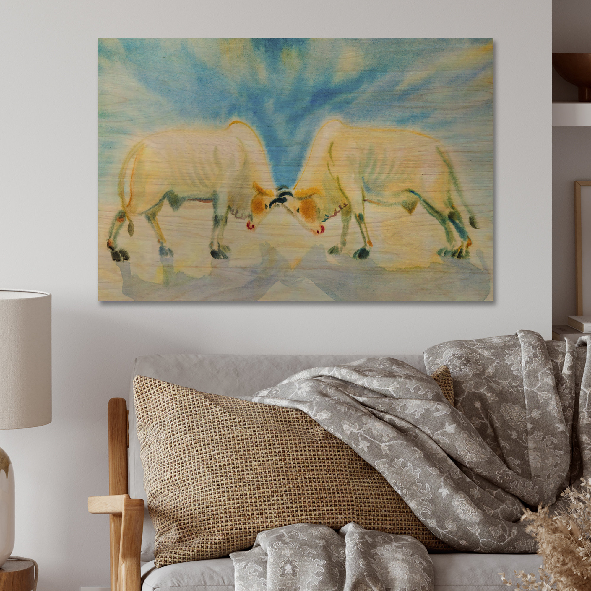 August Grove® Pastel Cows In Farm Landscape - Unframed Painting on Wood ...