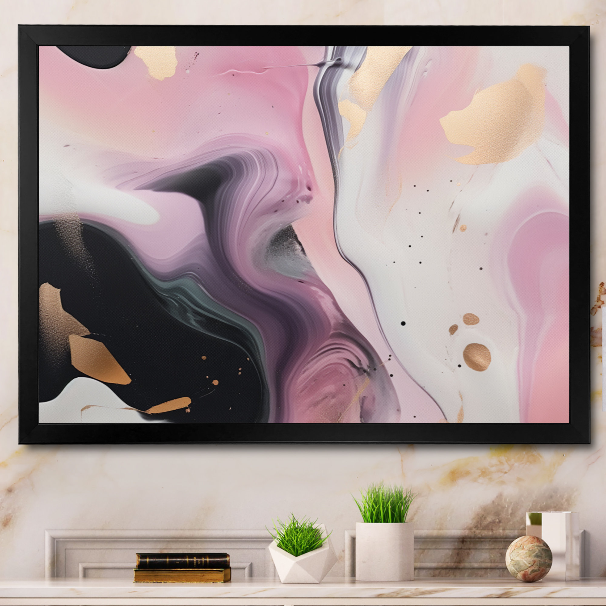 Mercer41 Pink And Black Mysterious Marble II On Canvas Print | Wayfair