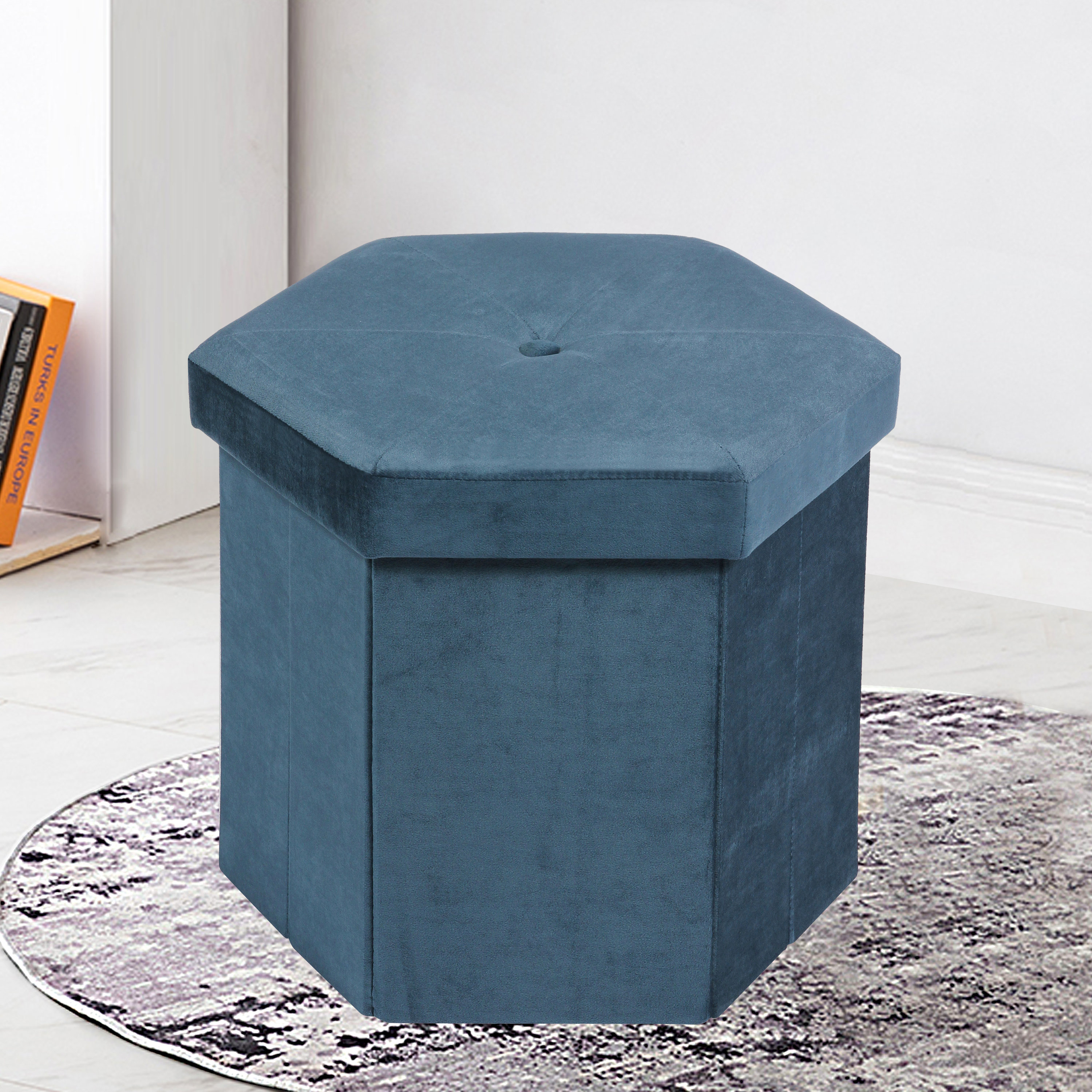Fairmont Park Damis 34Cm Wide Velvet Hexagon Ottoman with Storage ...