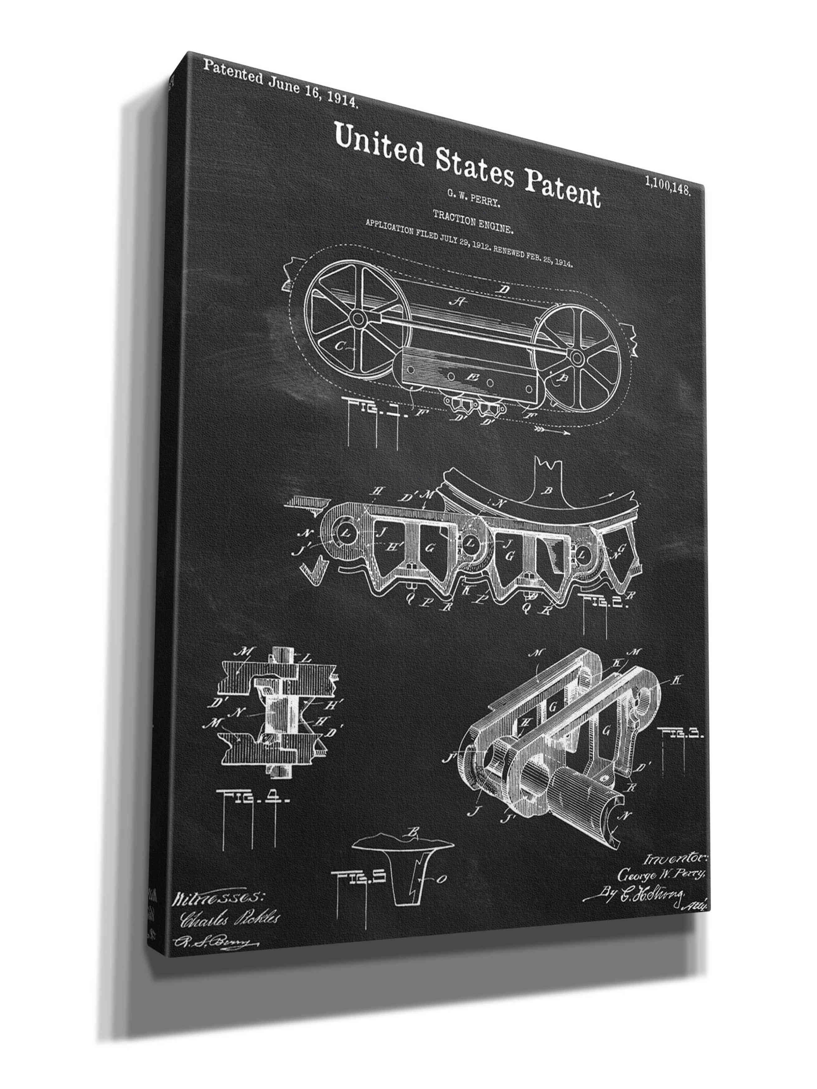 17 Stories Traction Engine Blueprint Patent Chalkboard On Canvas by ...
