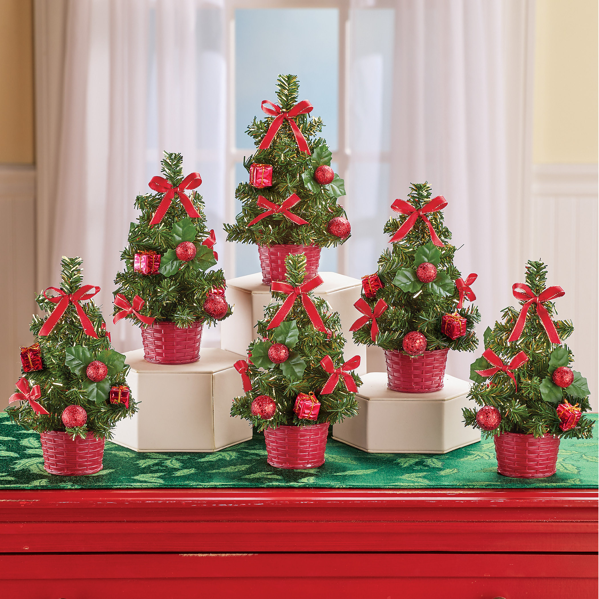 The Holiday Aisle® 6 Piece Festive Mini Christmas Trees Set & Reviews ...