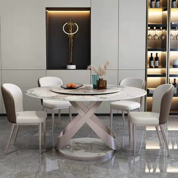 Latitude Run® Dining Table Rock Plate Round Round Table With Turntable ...